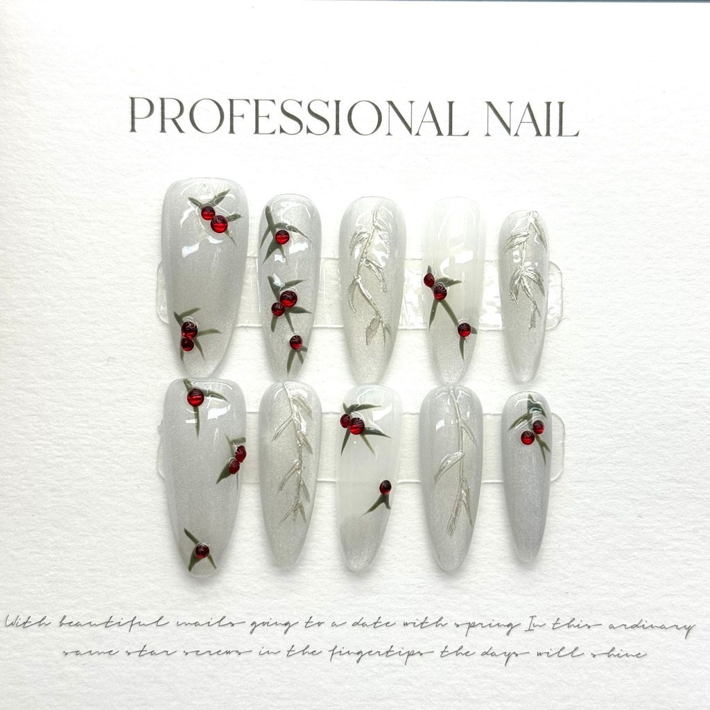 [HANDMADE]Artificial Nail Almond Red Bean Cat Eye Hand Drawing ...