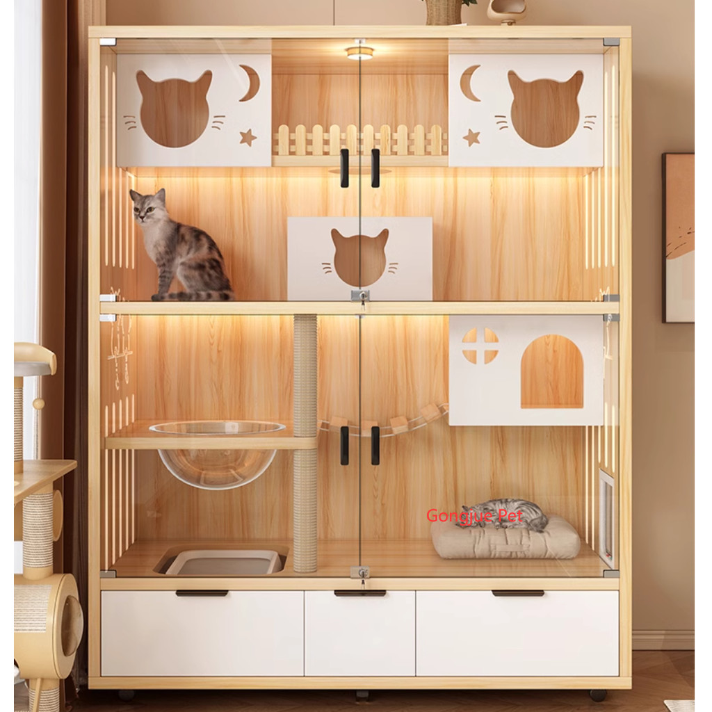 Solid Wood Cat Villa Cat Cage Super Large Cat House | Shopee Singapore