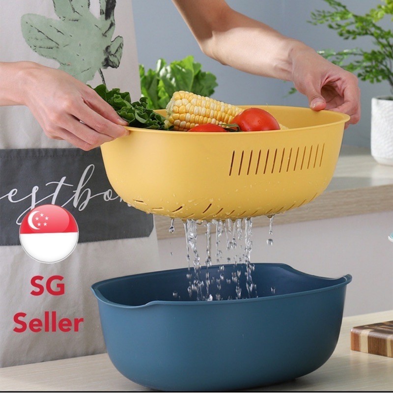 SG STOCK Colander Strainer 2 Pcs Set Detachable Kitchen Drainer Basket ...