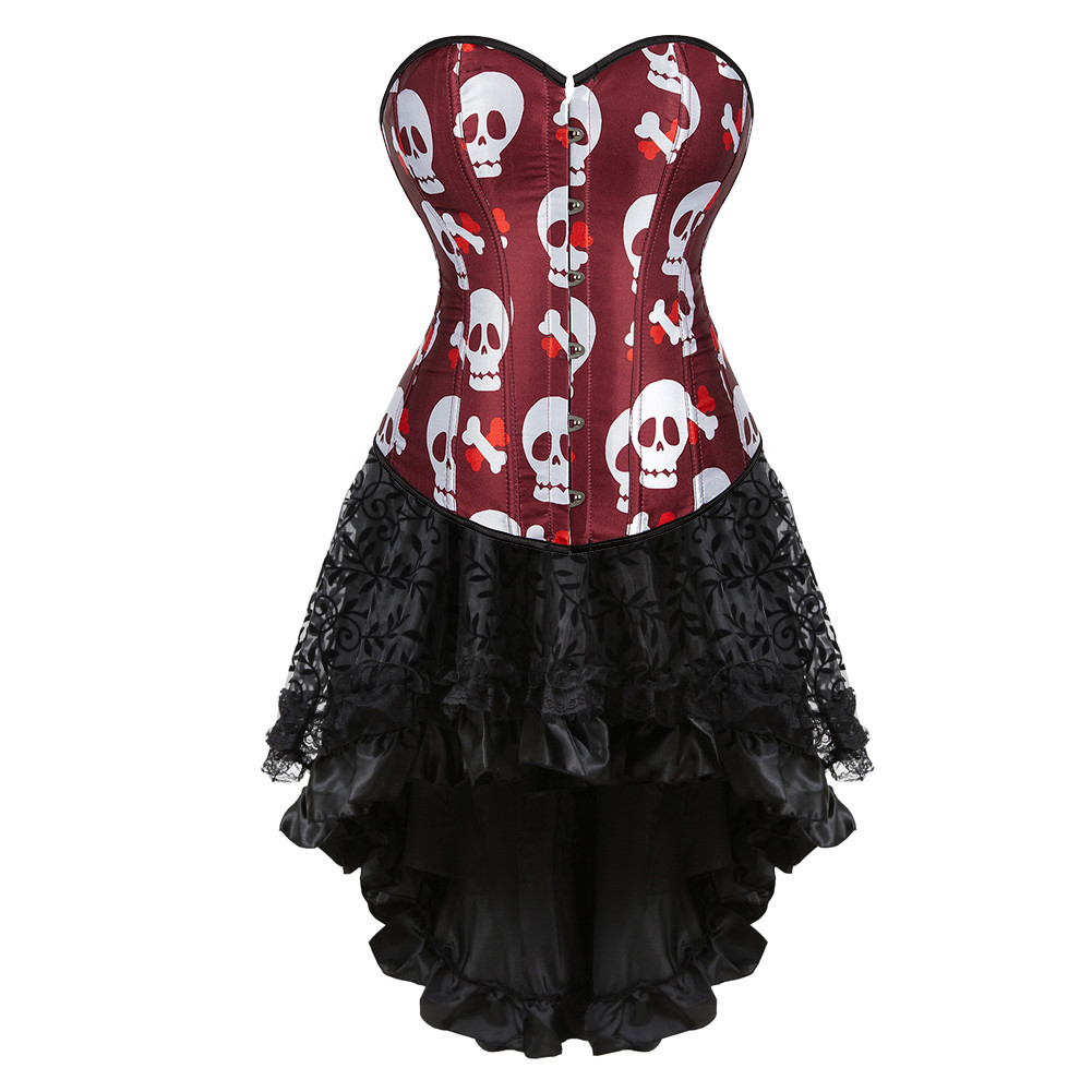Woman Corset Dress Burlesque Satin Bustier Steampunk Korsett with Fancy ...