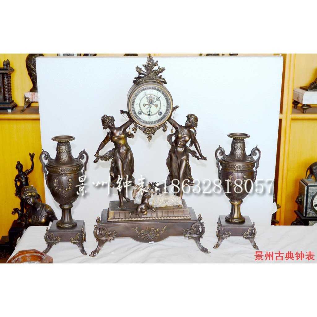 Antique Clock Mechanical Pure Copper Clock Vintage Distressed Vase ...