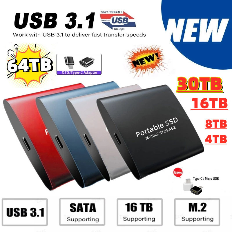 Solid State Mobile Hard Drive 500GB-16TB Portable SSD Ultra-Thin Mini ...