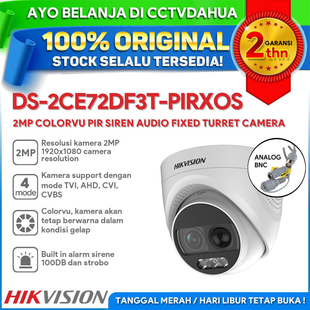 Hikvision DS-2CE72DF3T-PIRXOS 2MP COLORVU PIRSIREN AUDIO TURRET CAMERA | Shopee Singapore