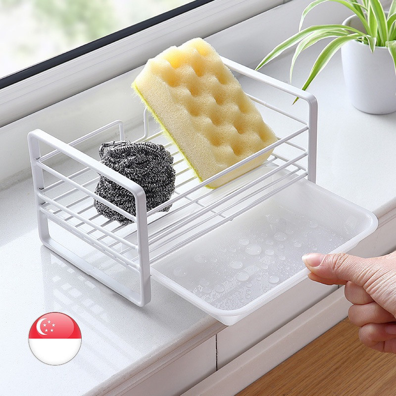 SG Stock Sponge Holder with Drainage Plate Rack Sink Soap Holder ...