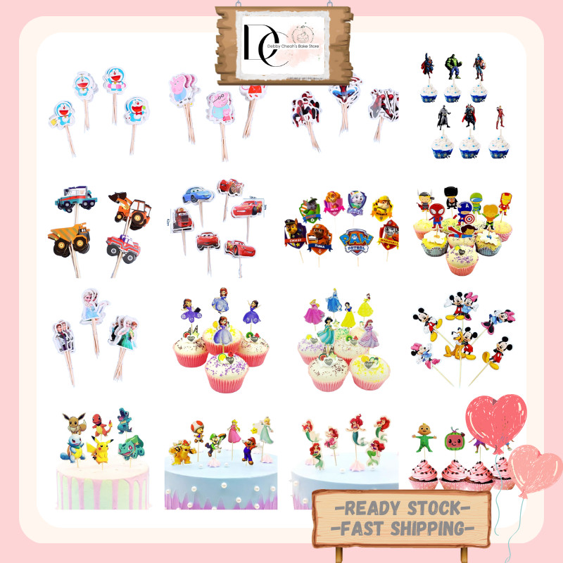 24pcs Cute Cartoon Toothpick Desert Flag Cupcake Topper Cake Decoration ...