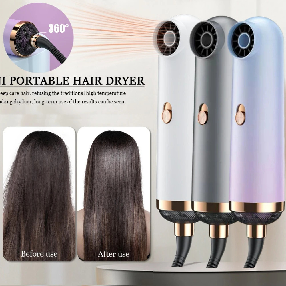 Mini Blower Drier 3 Speeds Portable Ionic Hair Dryer Bladeless Hair ...