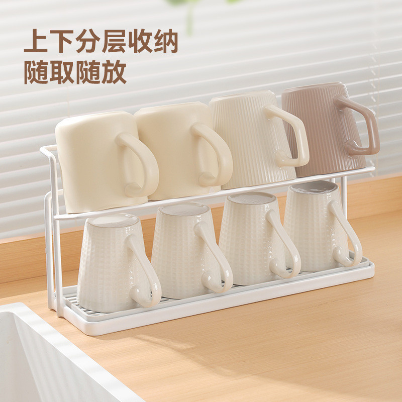 Desktop Double-Layer Drain Cup Holder Cup Storage Rack Kitchen Storage ...
