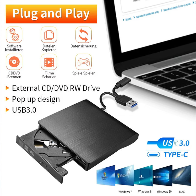Portable External DVD/CD RW DriveBurner Writer Mobile Disc (USB 3.0 and ...
