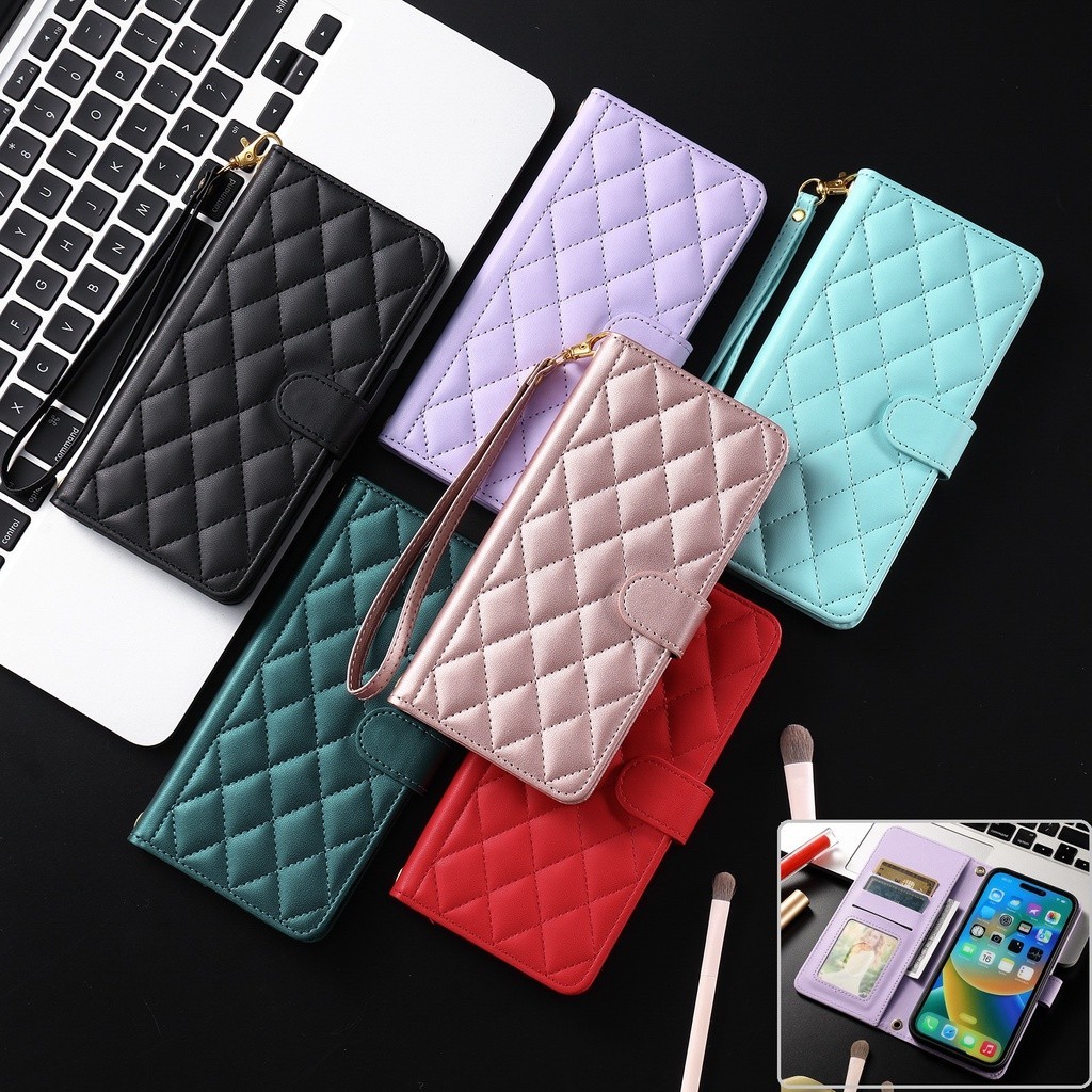 For Samsung S24 Ultra S24 Plus A05 A05s A15 A35 A55 Case Diamond Check Wallet Leather Magnetic ...