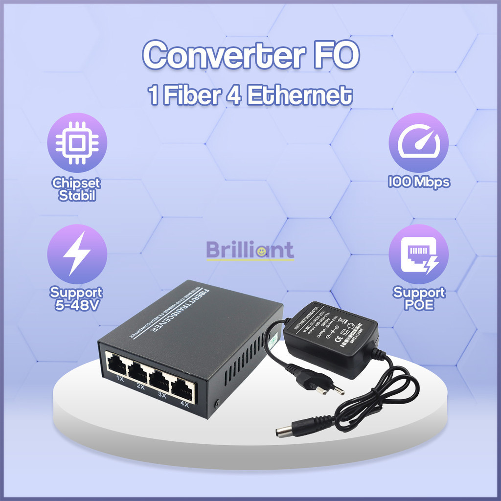 Fiber Media Converter 4ports RJ45 1 Port SM SC Transceiver 20KM normal ...