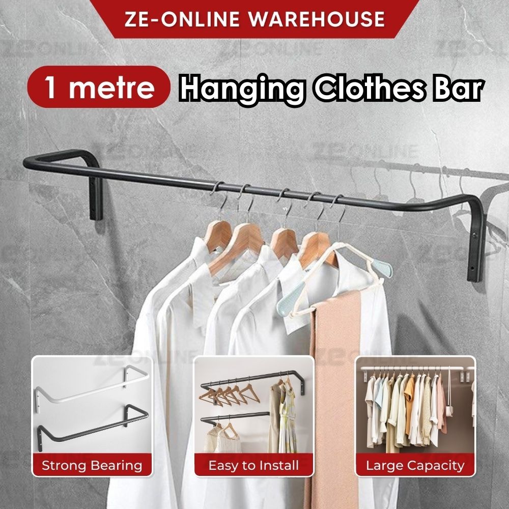Clothes Bar 100cm Iron Hanging Clothes Hanger & Wall Clothes Storage ...