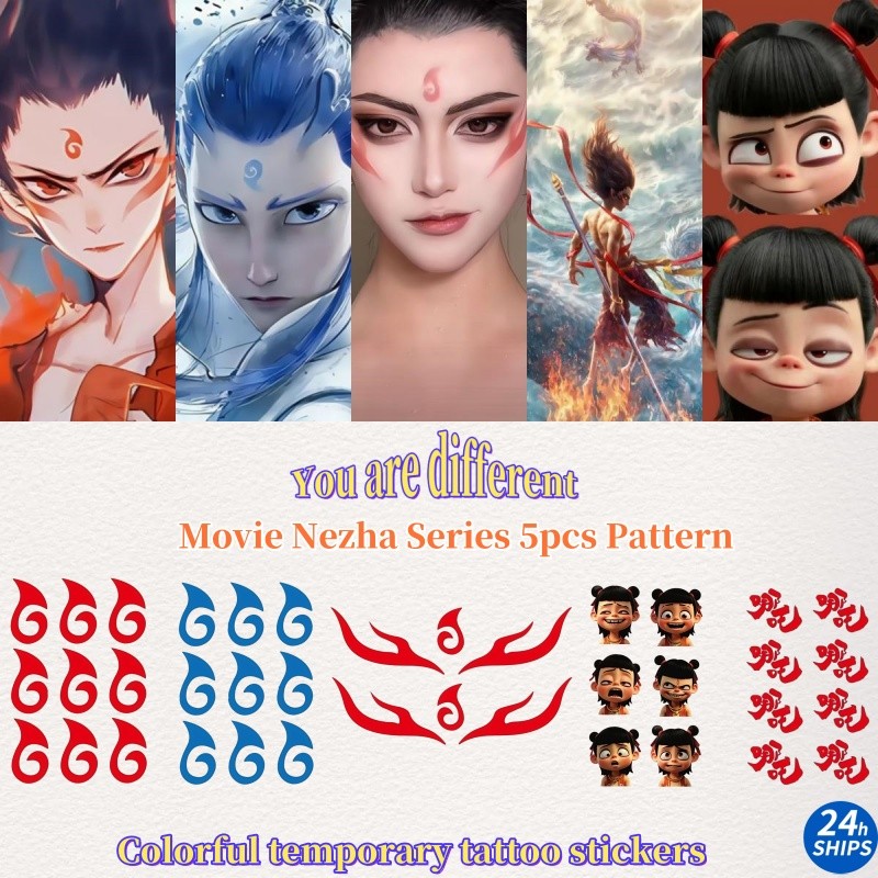 Movie Nezha Series 5PCS Combination Pattern Tattoo Cute Arm Tattoo ...