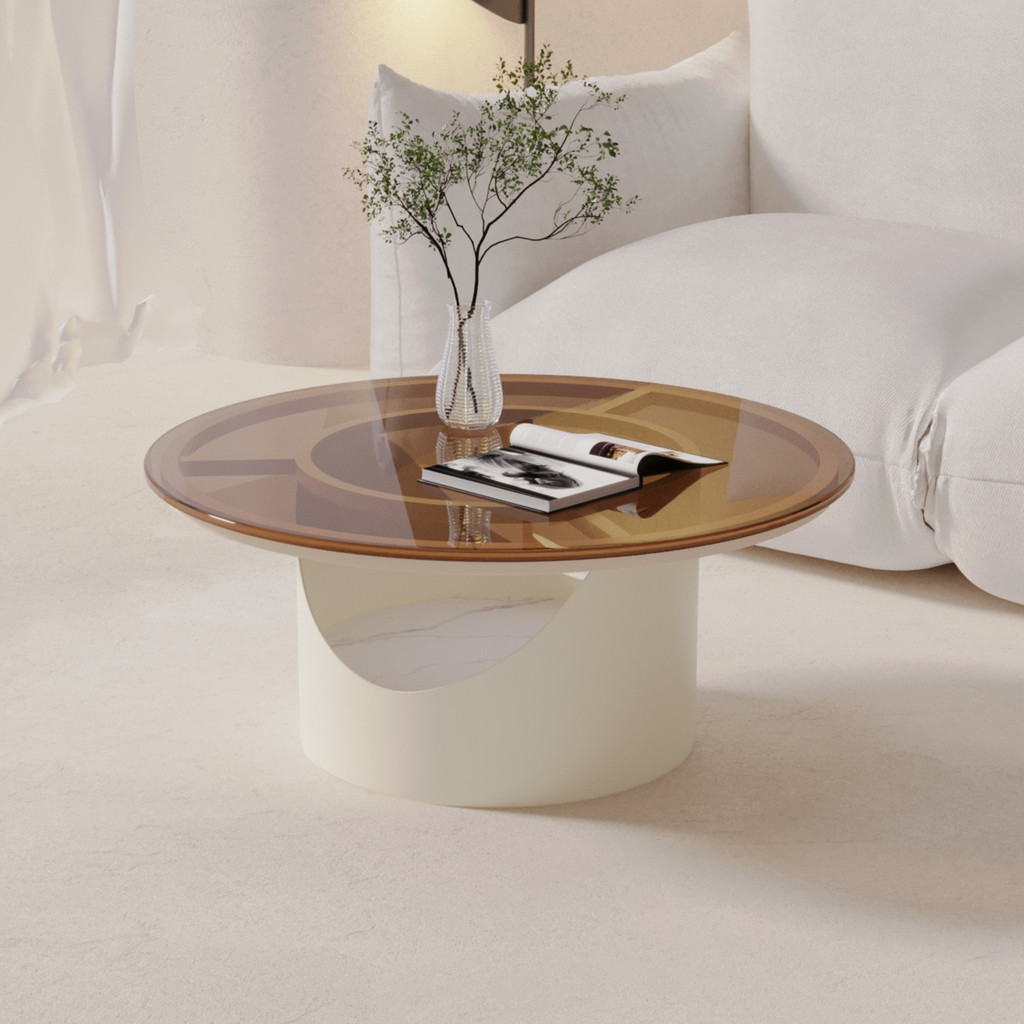 Small Coffee Table Tawny Tempered Glass with Storage Living Room Home ...