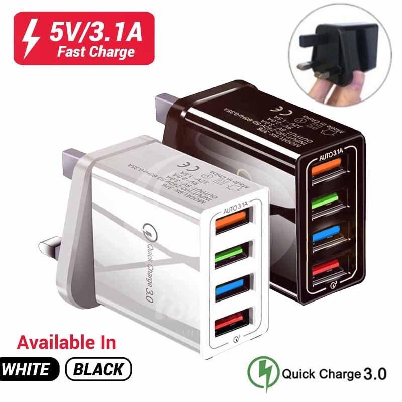 Multi Usb Charger Hub 4 Port QC3.1A USB Wall Fast Charger Adapter For ...