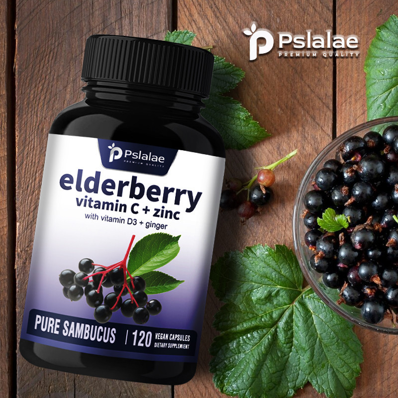 Pslalae 10,000 mg Elderberry Elderberry with Zinc and Vitamin C + Vitamin D for Adults 3,5-in-1 ...