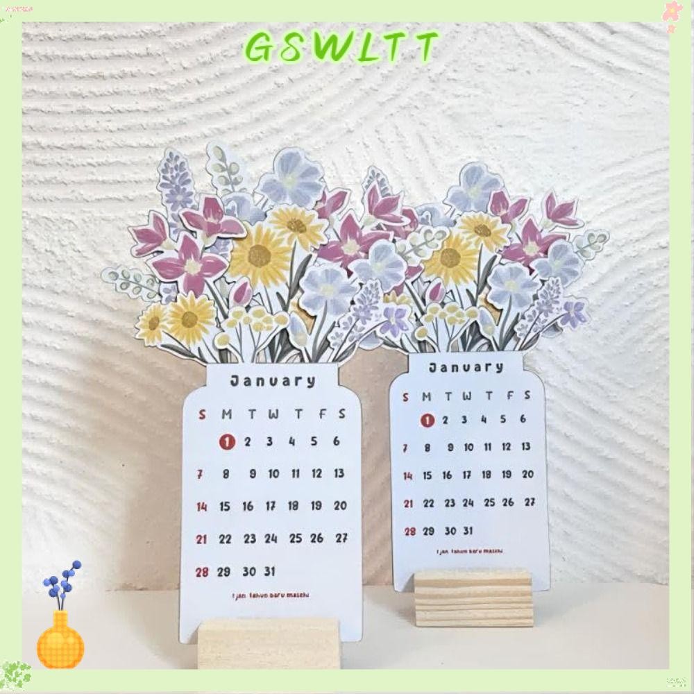 GSWLTT Bloomy Flowers Desk Calendar, Desk Calendar Vase Shaped ...