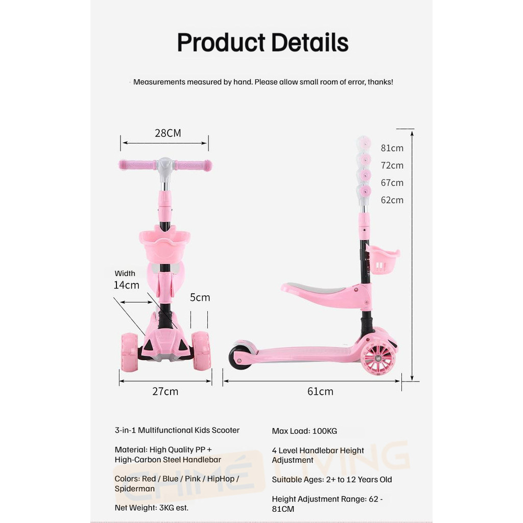 3-in-1 Kids Exercise Kick Scooter | Height Adjustable Foldable Wide ...