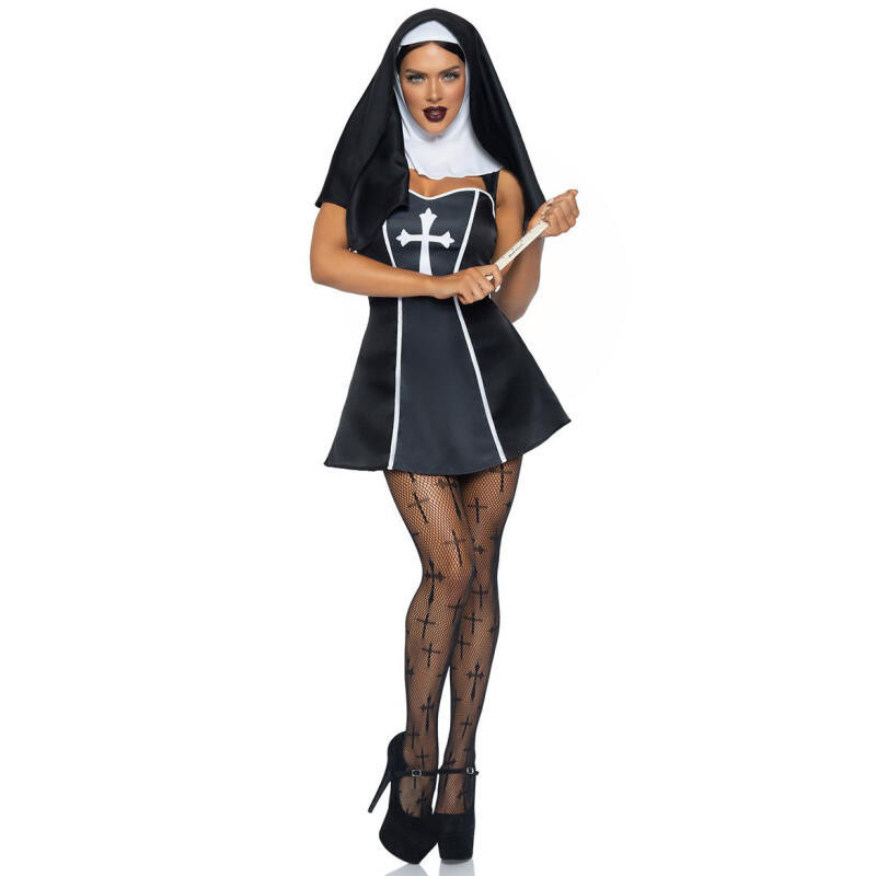 Nun Costume Catholic Priest Cosplay Uniform Dress With Hood Women ...