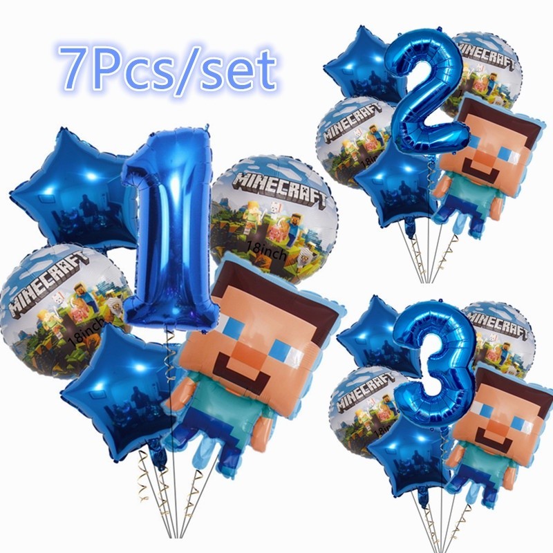 7pcs/Set Minecraft Theme Steve Party Balloons Decoration Minecraft 1-9 ...