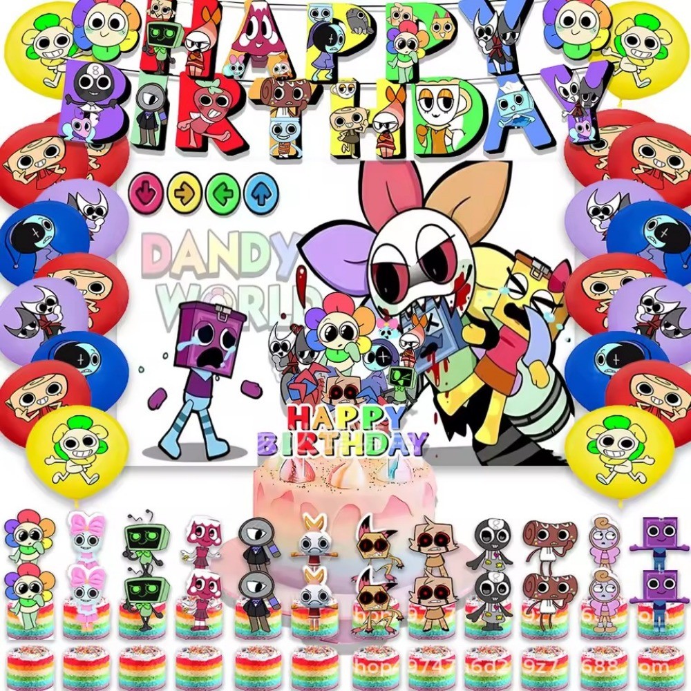 Dandy's World Birthday Decor Game Dandys Balloon Cake Topper Banner ...