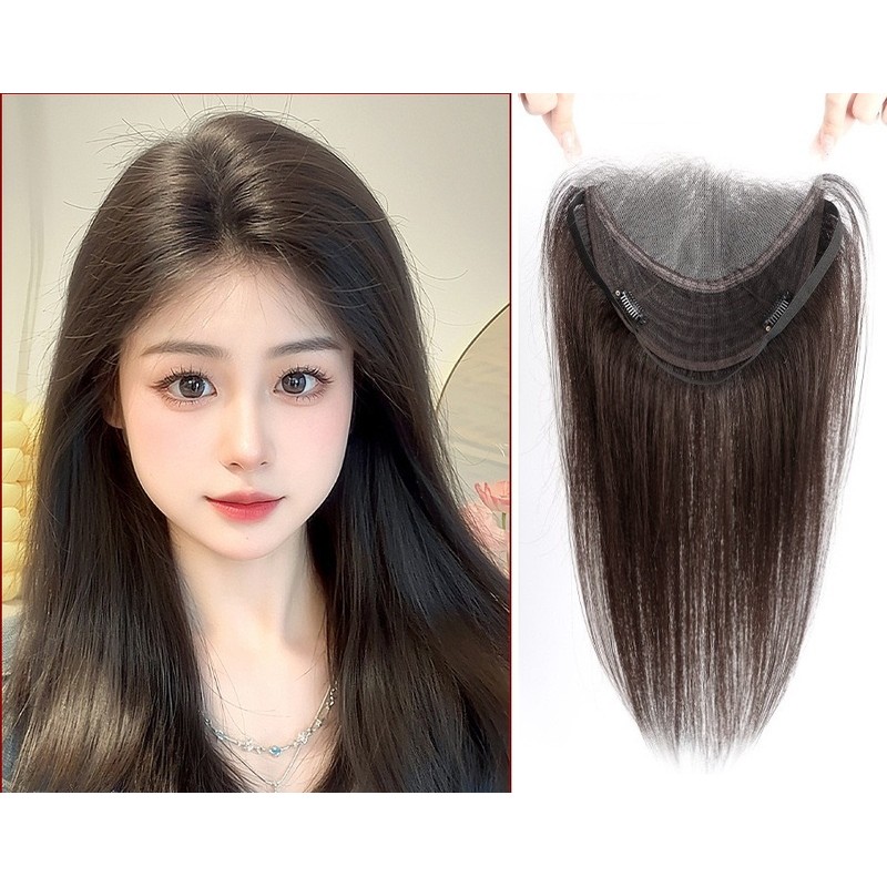 Thin Seamless Lace Frontal 100% Human Hair Topper with a Black Elastic ...