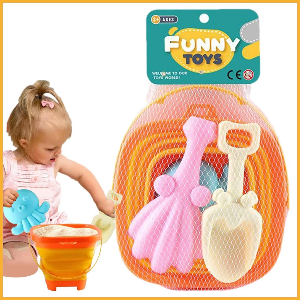 Foldable Beach Bucket Toy 4PCS Beach Sand Pails Funny and Creative Kids ...