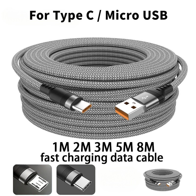 Extra Long USB TYPE-C / Micro USB Cable 8m/5m/3m/2m/1m 5A Fast Charge ...