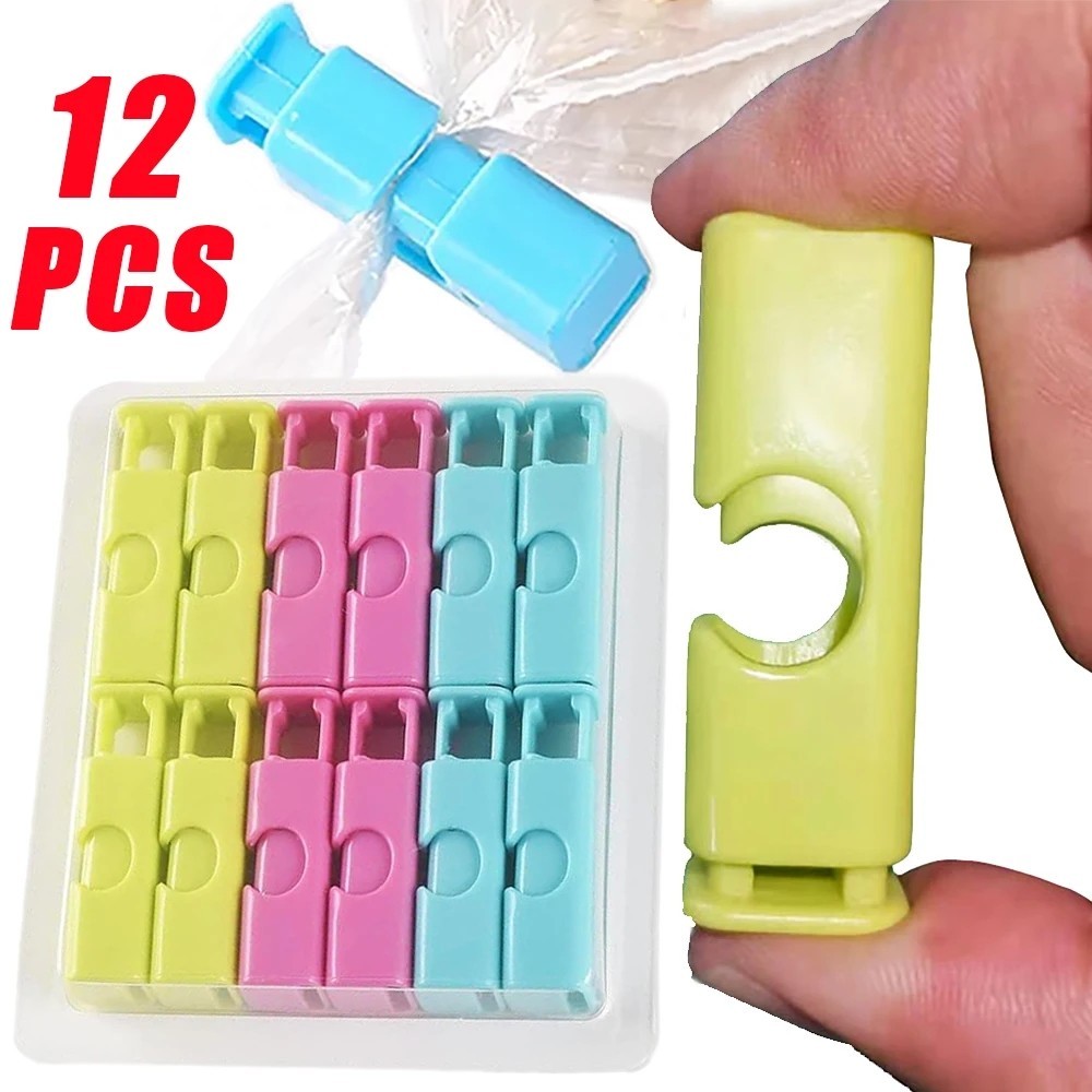 3-12Pcs Squeeze Bread Bag Clips Reusable Fresh Food Sealing Plastic ...