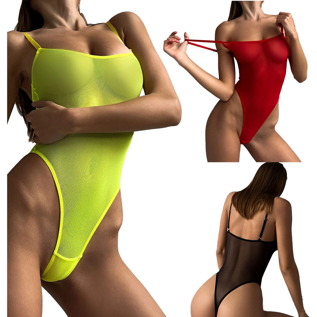Inhzoy Womens See Through Mesh Bodysuit Monokini One Piece Swimsuit
