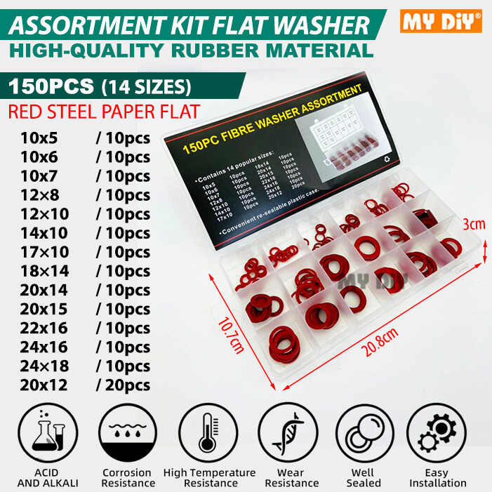 DIY Online4u - 150pcs/250pcs/500pcs Fibre Washer Assortment Kit Red ...