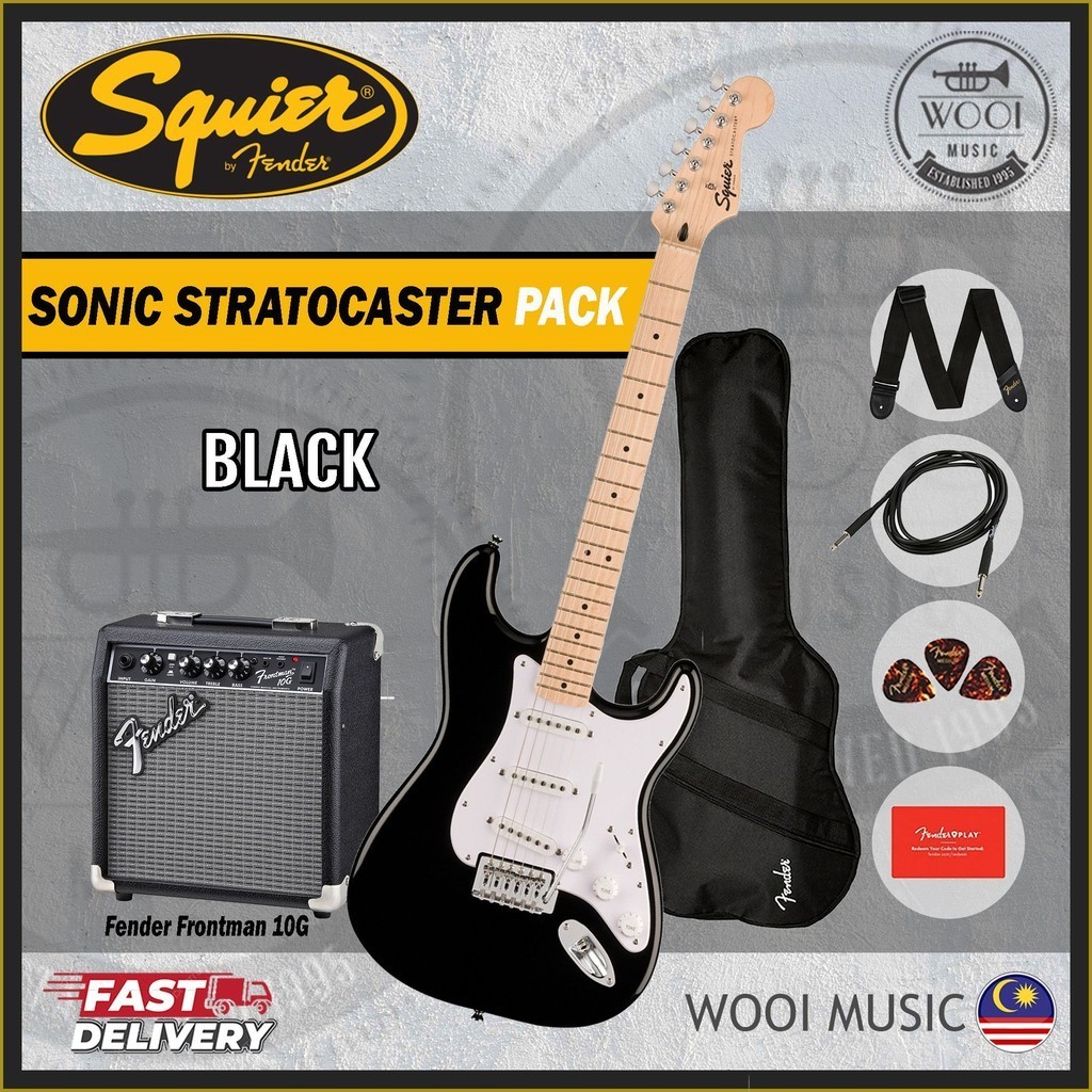 Squier Sonic Stratocaster Electric Guitar Pack with Maple Fingerboard ...