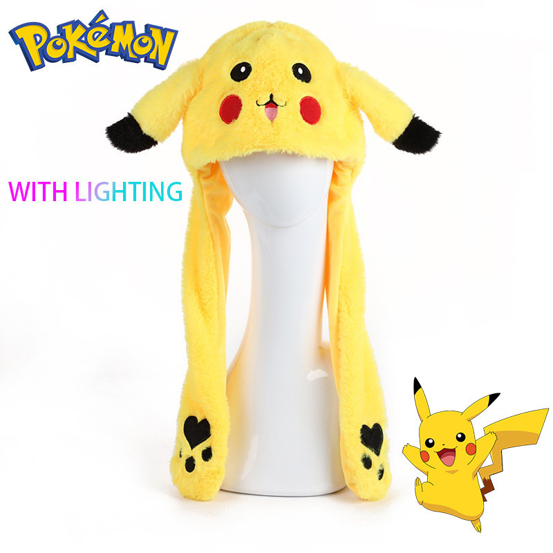 Pikachu Plush Hat with Light-emitting Rabbit Ears Cute Cartoon Hat ...
