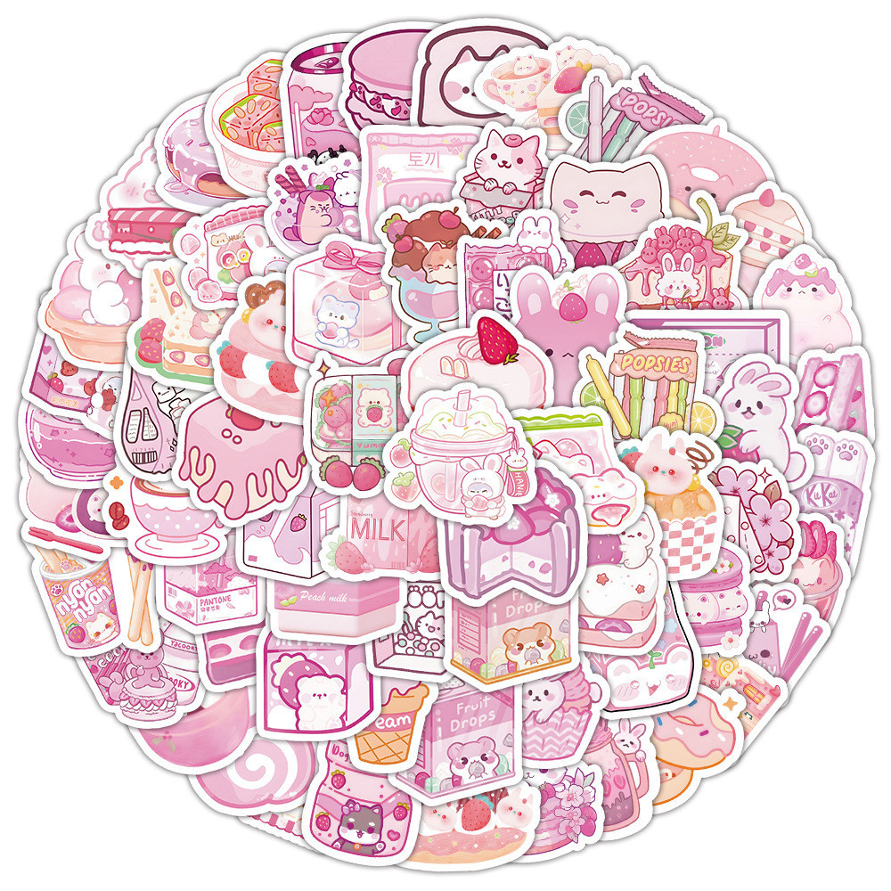 100PCS Cute Pink Snacks Waterproof Graffiti Stickers for Helmet Bicycle ...