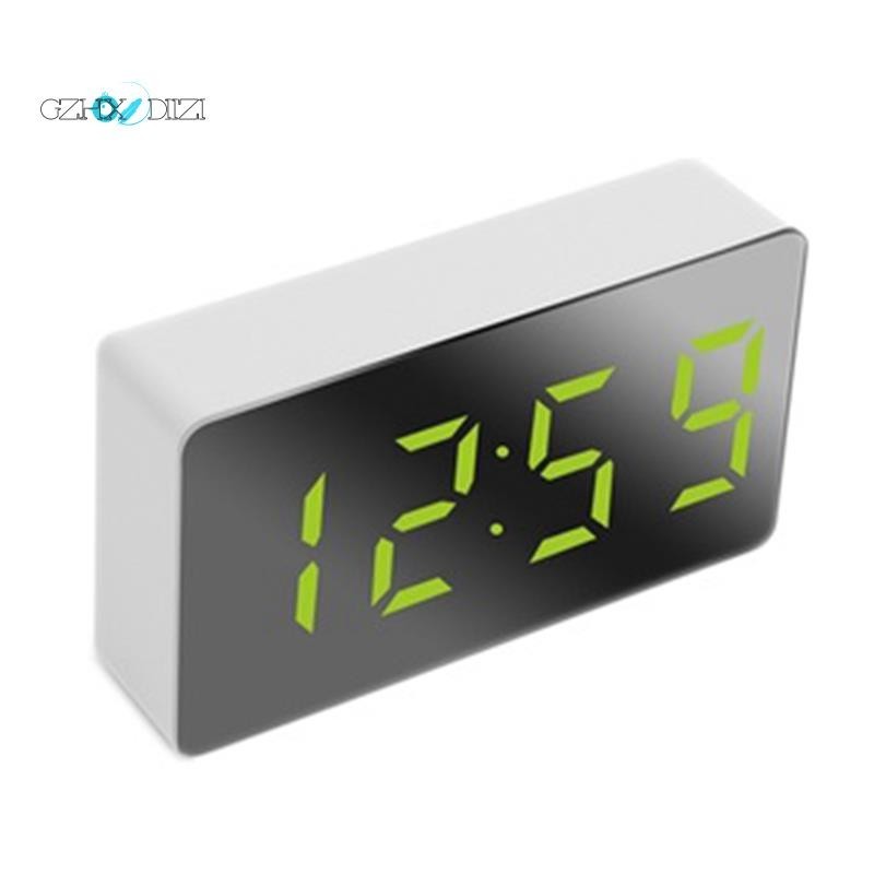 Mini Desk Alarm Clock Digital Mirror LED Temperature USB Bedside Table ...