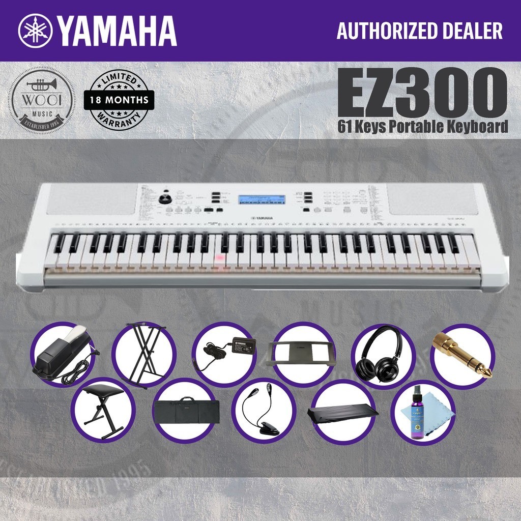 Yamaha EZ300 61 Keys Electronic Portable Keyboard (FREE Pedal,Stand ...