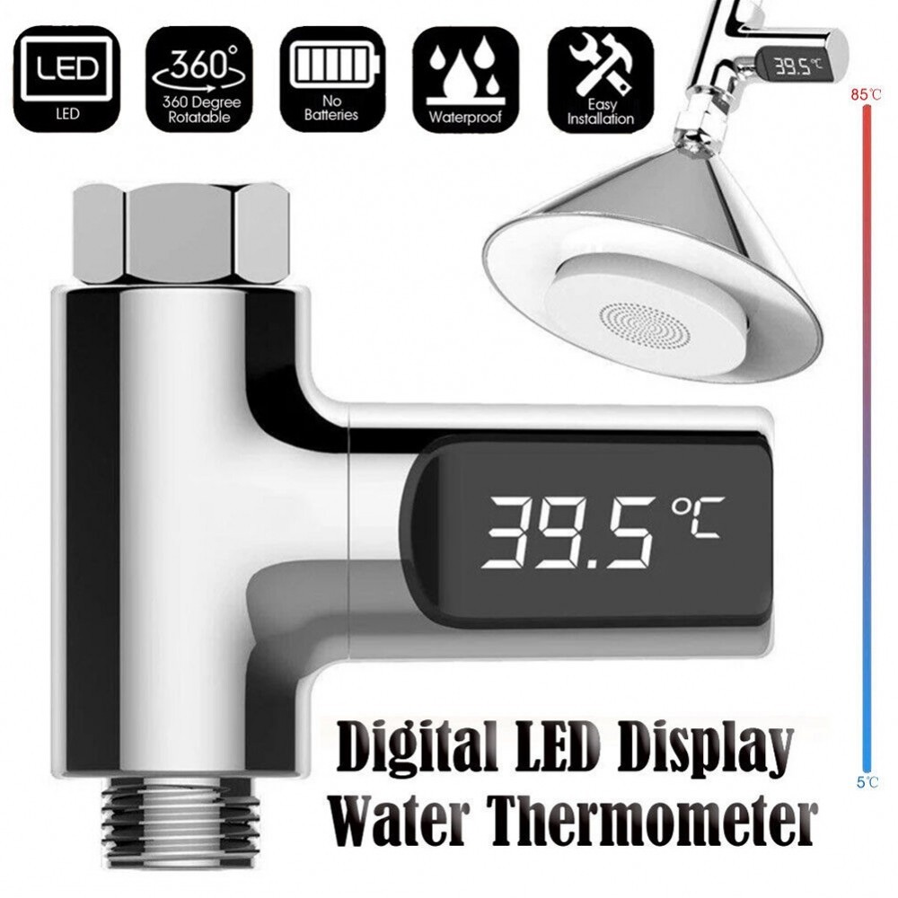 Hydro Power Shower Thermometer with LED Display Real time Temperature ...