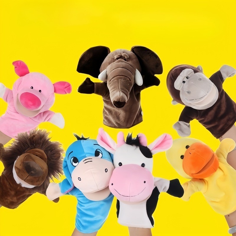 Hand Puppet Toy Animal Gloves Movable Mouth Plush Doll Set Hand Doll ...
