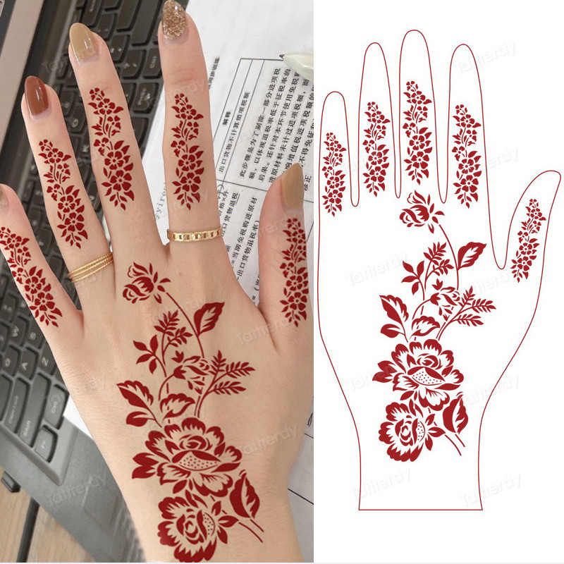 Fake Henna Hand Tattoo Stickers Brown Red Indian Waterproof Temporary ...