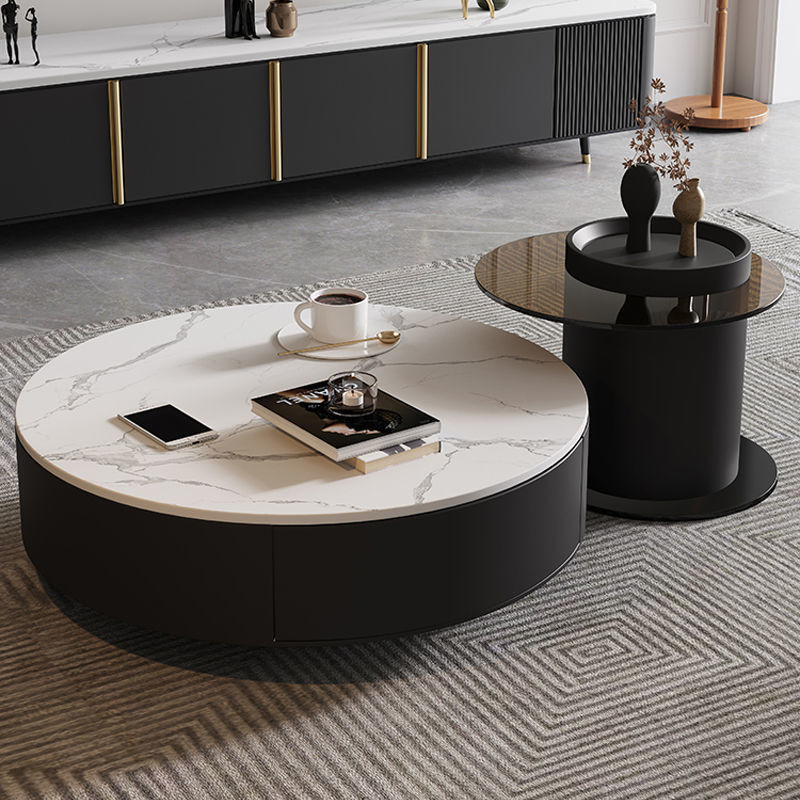 Modern Minimalist Rock Slab Round Marble Coffee Table Home Living Room ...