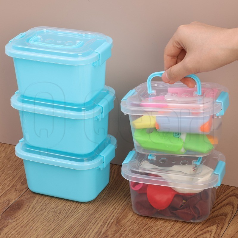 Small Plastic Storage Box with Lid - Portable Transparent Blue Boxes ...