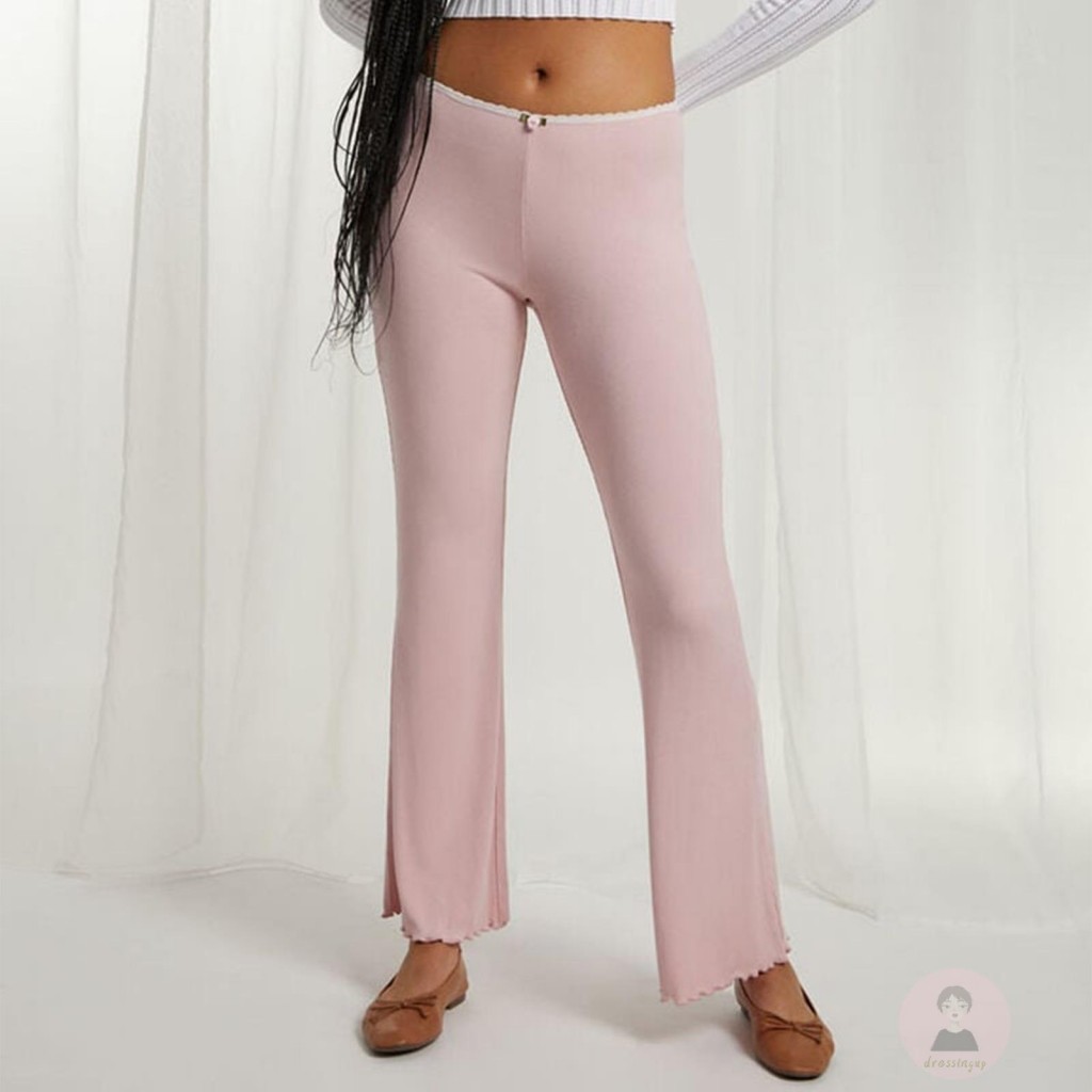 DRE-Women’s Casual Flare Pants Mid Waist Solid Color Flare Pants ...