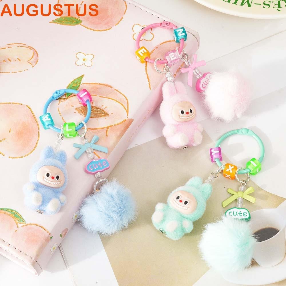 AUGUSTUS Flocking Labubu Key Ring, Silica Gel Plush Ball Sit Down ...