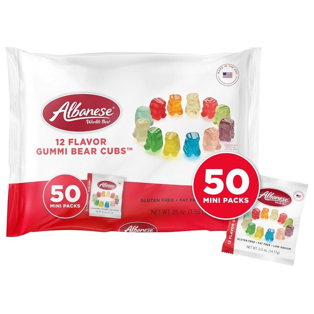 Albanese World's Best Gummi Snack Packs, 12 Flavor Gummi Bear Cubs, 50 ...