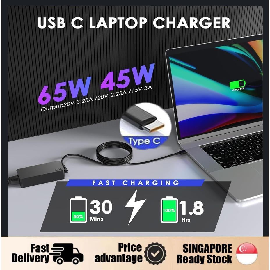🔥SG 24H Shipping🔥65W Laptop Charger Type C Universal Fit for Chromebook ...