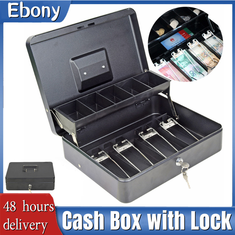 Cash Box with Lock Key and Money Tray Large Money Box for Cash Metal ...
