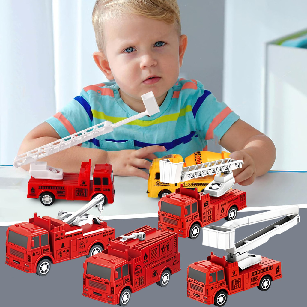 4Pcs Diecast Fire Truck Model Simulation Pull Back Ladder Fire Fighting ...