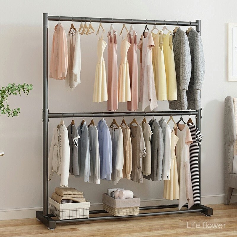 Double-pipe Metal Clothes Hanging Rack Garment Organizer Clothes Rack ...