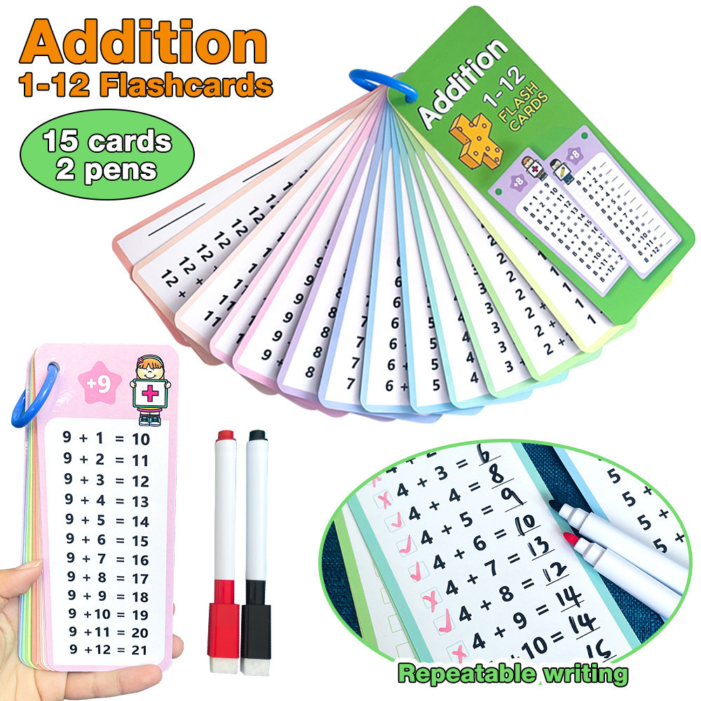 Kids Learning 1-12 Addition Arithmetic Math Flash Cards Montessori ...