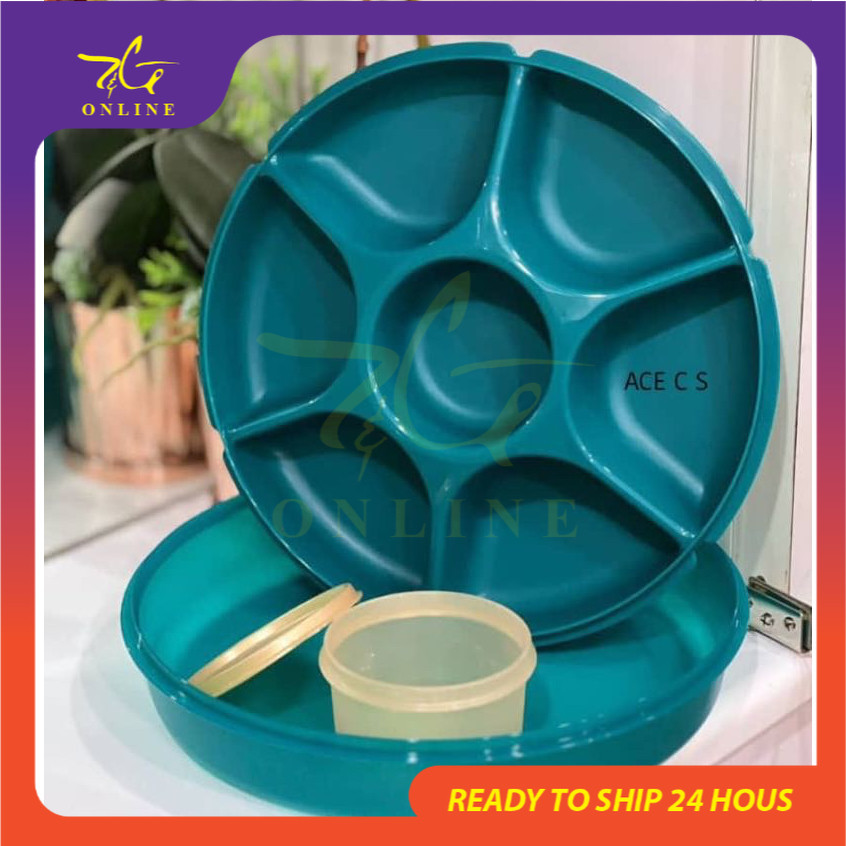 Tupperware Gourmet Serving Center Turquoise Round Keeper 310ml Gold ...