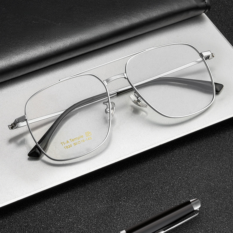 Ultra Light Titanium Optical Glasses Frame Double Beam Retro Eyeglasses ...